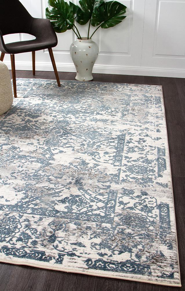 Transitional Area Rug White Blue Grey | Carpet Capers