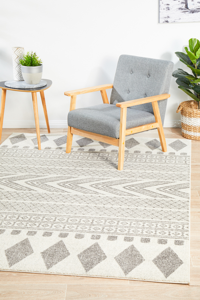 Modern Tribal Design Grey Rug | Carpet Capers | Array Of Shapes